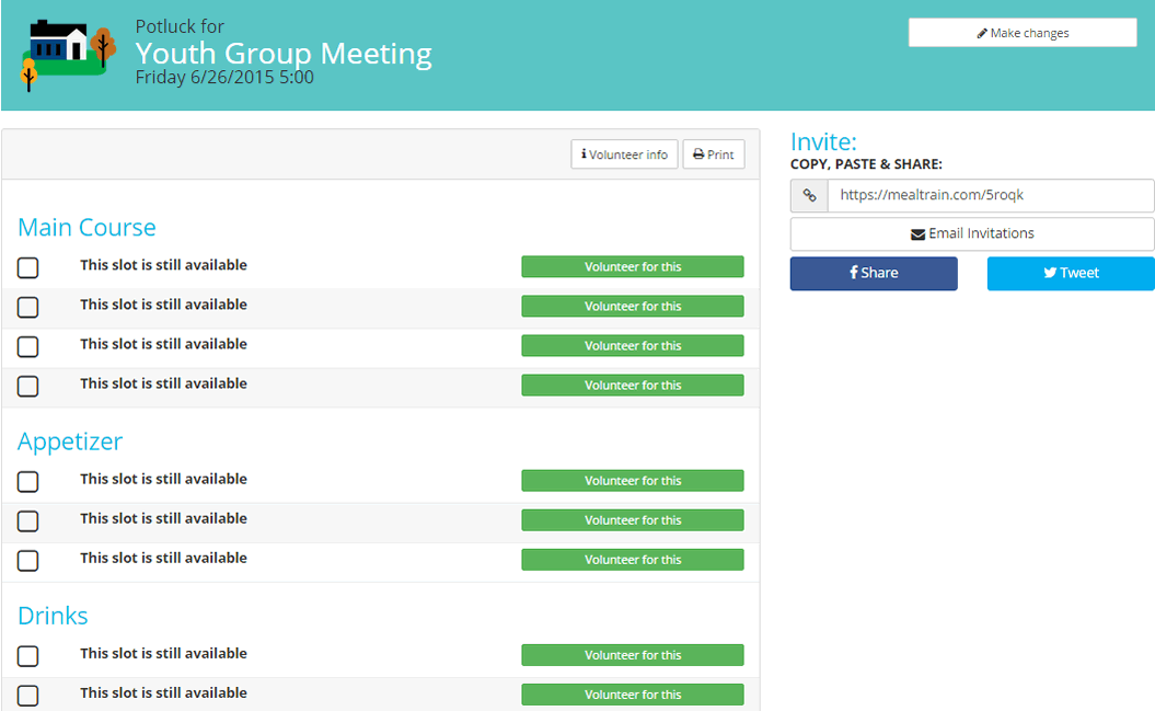 Potluck by Meal Train | a free online tool for organizing a group meal.